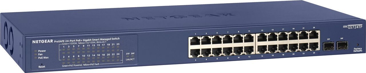 NETGEAR GS724TPv2 Switch Smart 24 x 10/100/1000 PoE+ + 2 x 1000Base-X ...